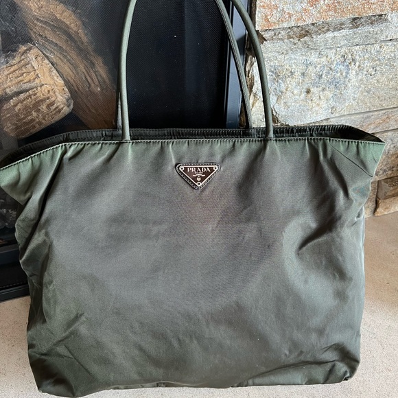 Prada | Bags | Prada Authentic Green Nylon Tote Euc | Poshmark